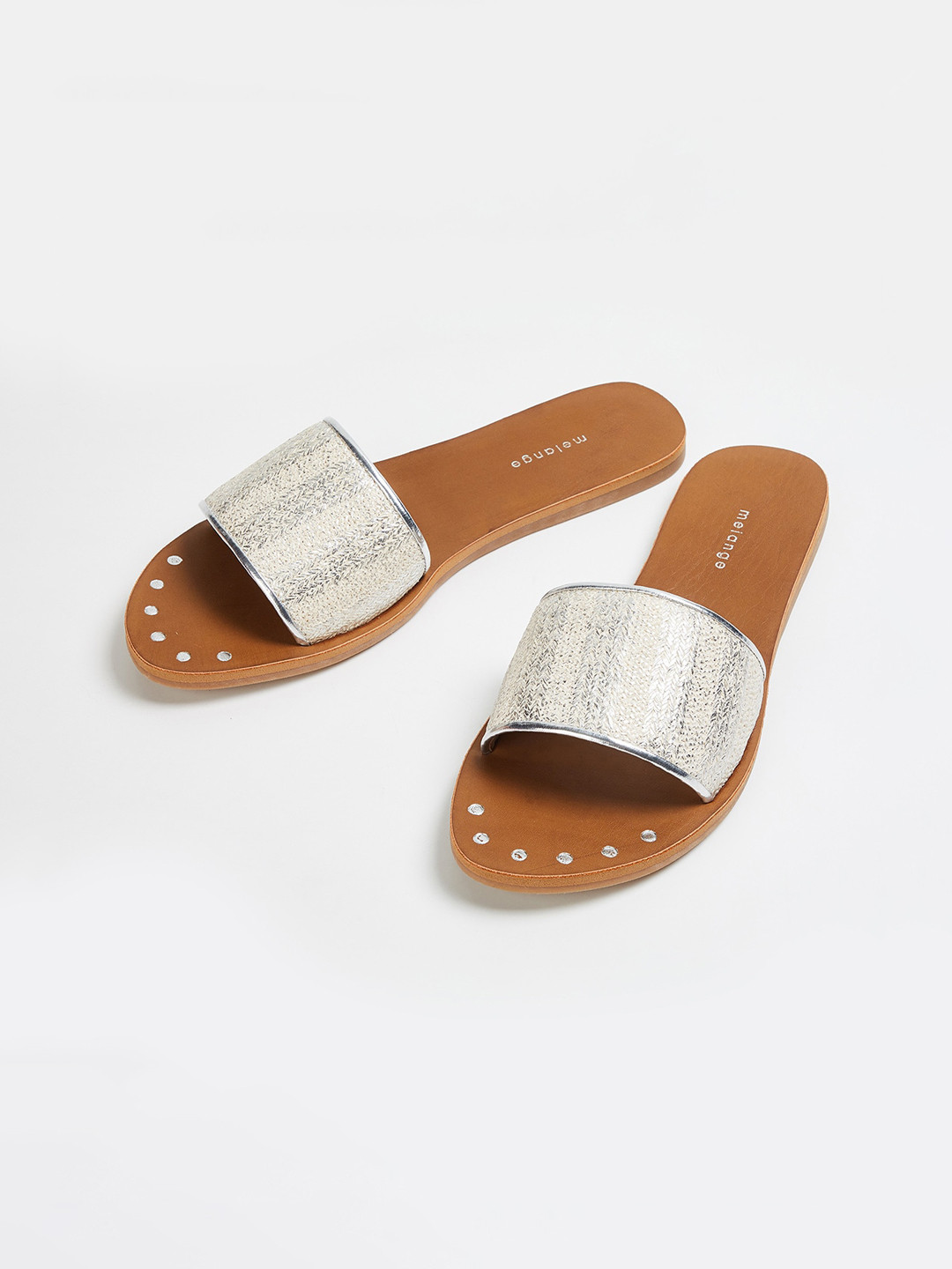 Buy Melange By Lifestyle Women Silver Toned Textured PU Open Toe Flats ...