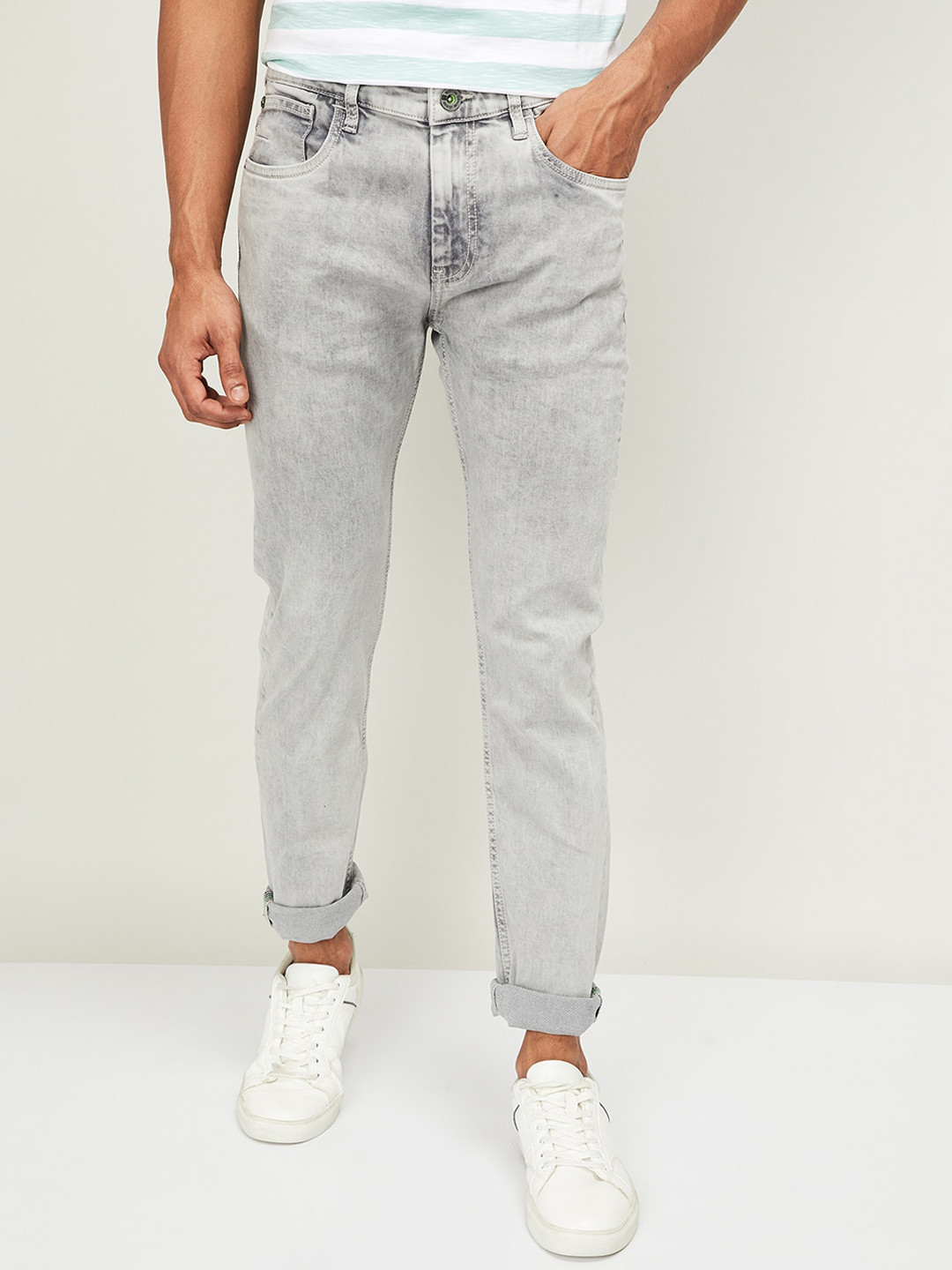 Buy Bossini Men Grey Heavy Face Tapered Fit Jeans - Jeans for Men ...