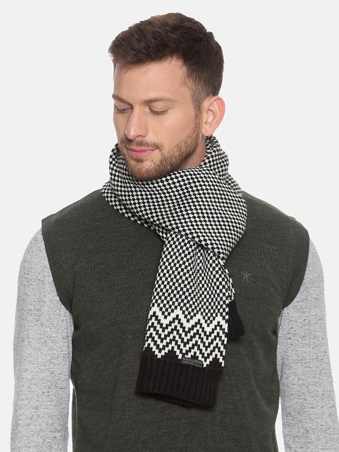 Buy 513 Men Black & White Self Design Muffler - Mufflers for Men ...