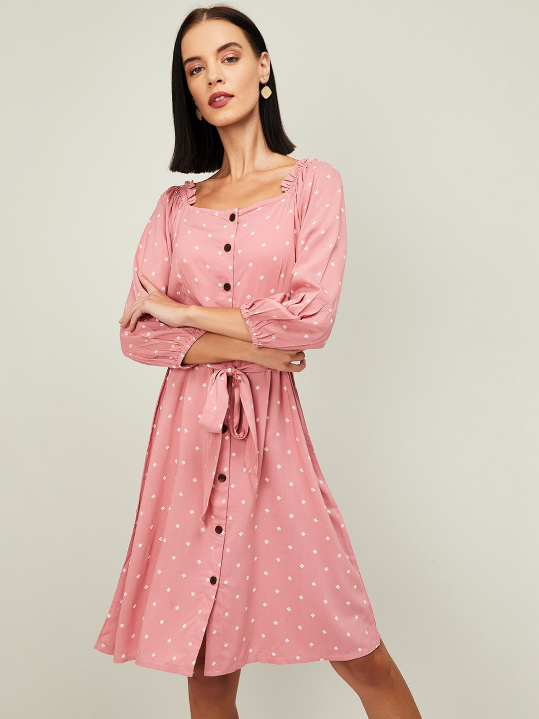 Buy CODE By Lifestyle Women Pink Printed Fit And Flare Dress - Dresses ...
