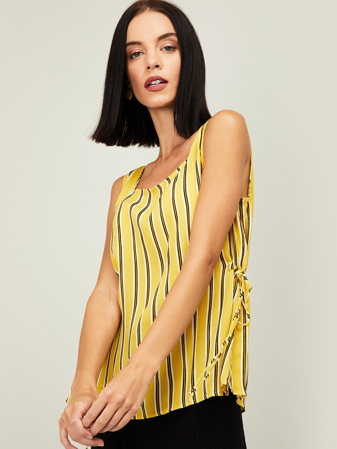 Buy CODE By Lifestyle Women Yellow Striped A Line Top - Tops for Women ...