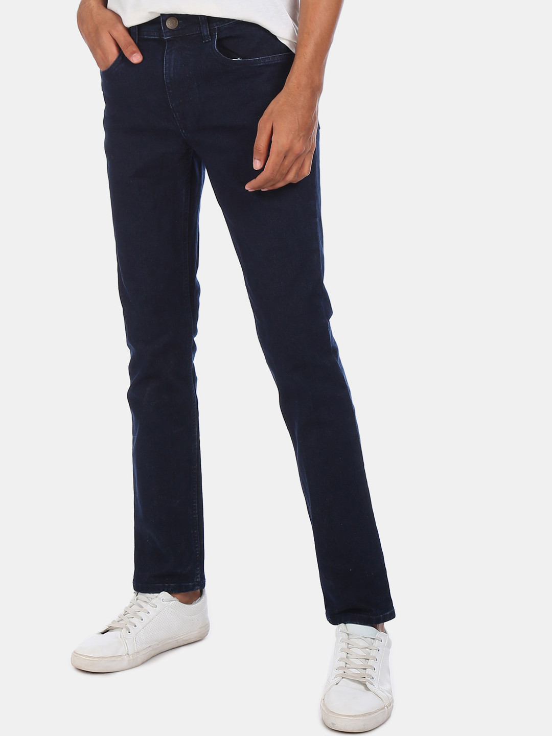 Buy Cherokee Men Navy Blue Regular Fit Mid Rise Clean Look Stretchable ...