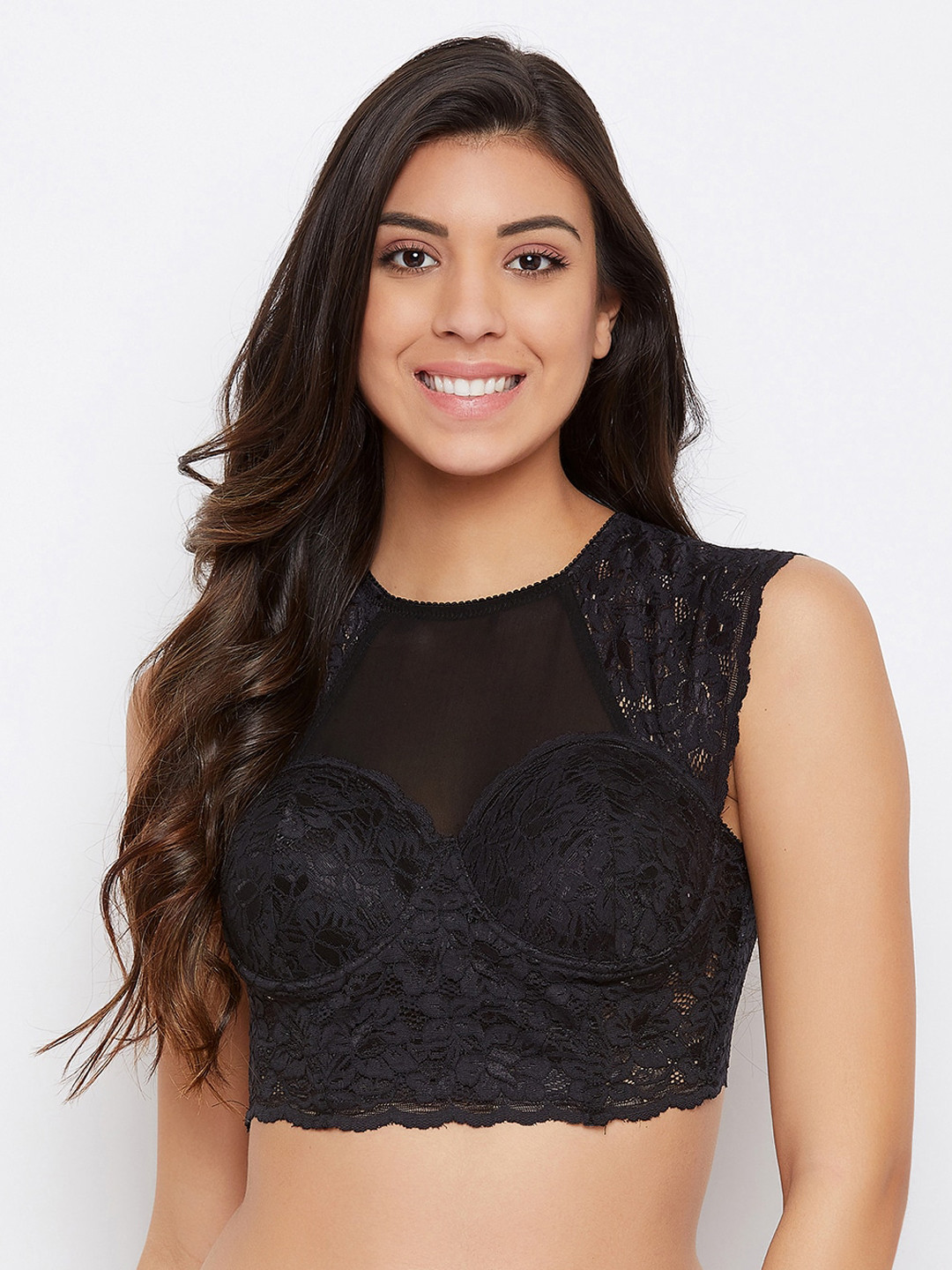 Buy Clovia Black Self Design Underwired Lightly Padded Bralette Bra ...