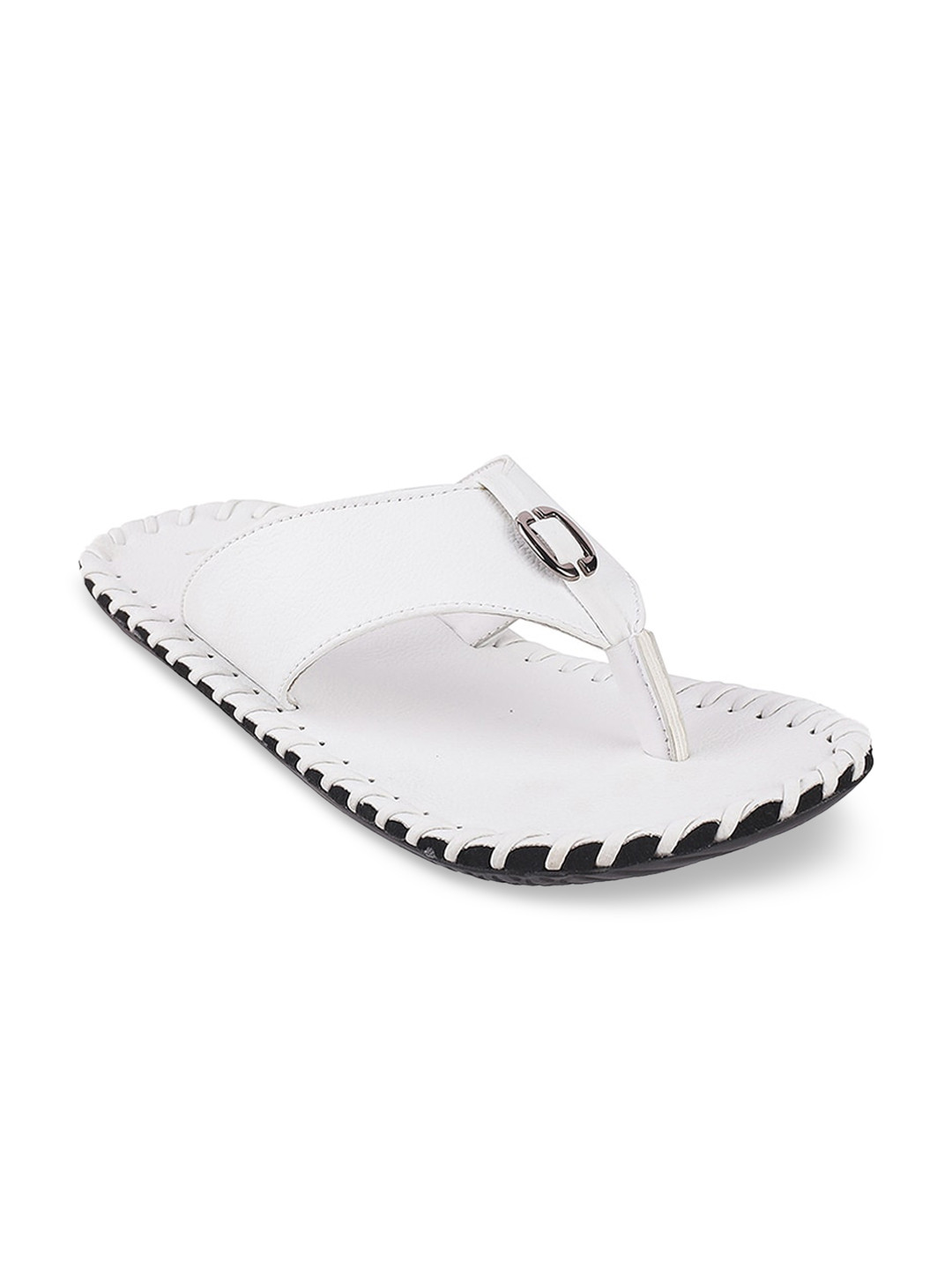 Buy Metro Men White Solid Leather Comfort Sandals - Sandals for Men ...