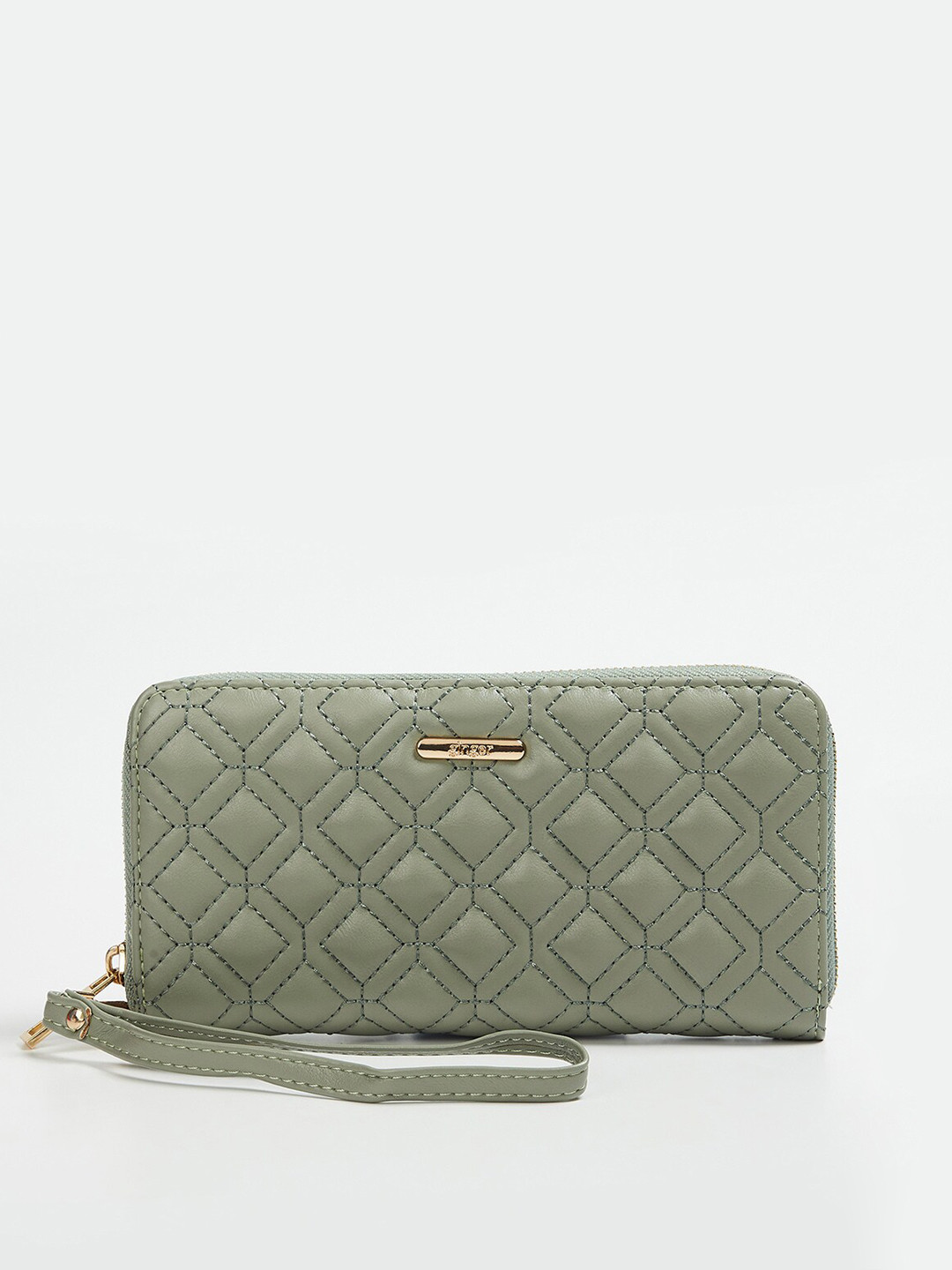 Buy Ginger By Lifestyle Women Olive Green Solid Zip Around Wallet ...