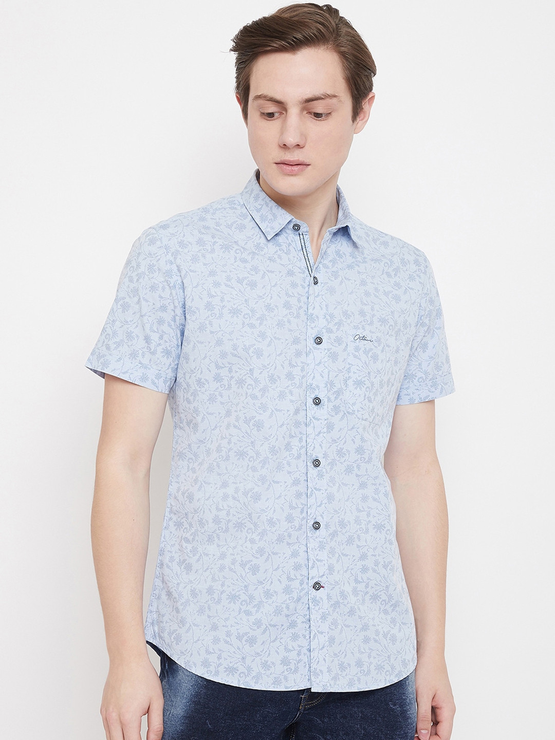 Buy Octave Men Blue Regular Fit Printed Casual Shirt - Shirts for Men ...