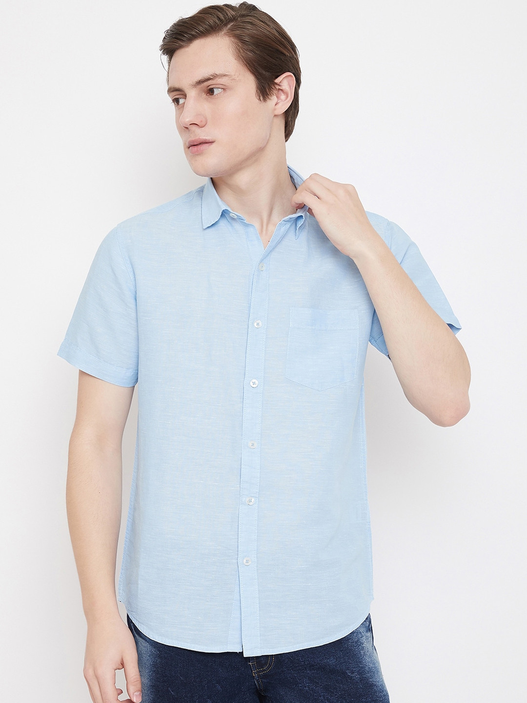 Buy Octave Men Blue Regular Fit Solid Casual Shirt - Shirts for Men ...