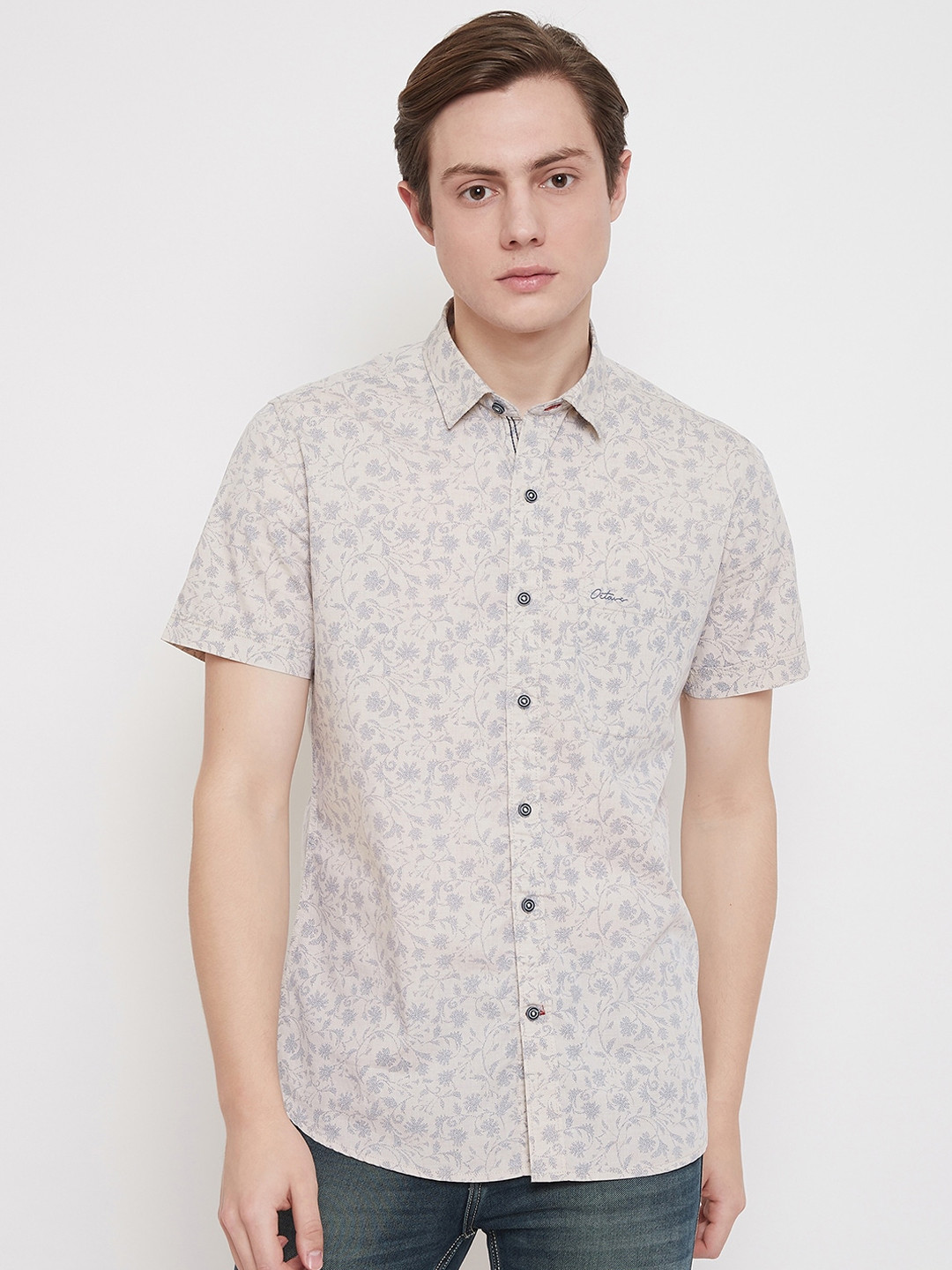 Buy Octave Men Beige Regular Fit Printed Casual Shirt - Shirts for Men ...