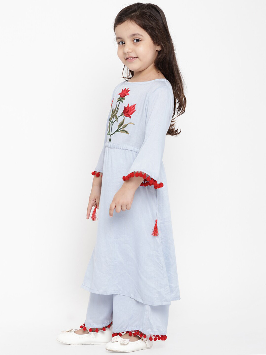 Buy Bitiya By Bhama Girls Blue Embroidered Kurta With Palazzos - Kurta ...