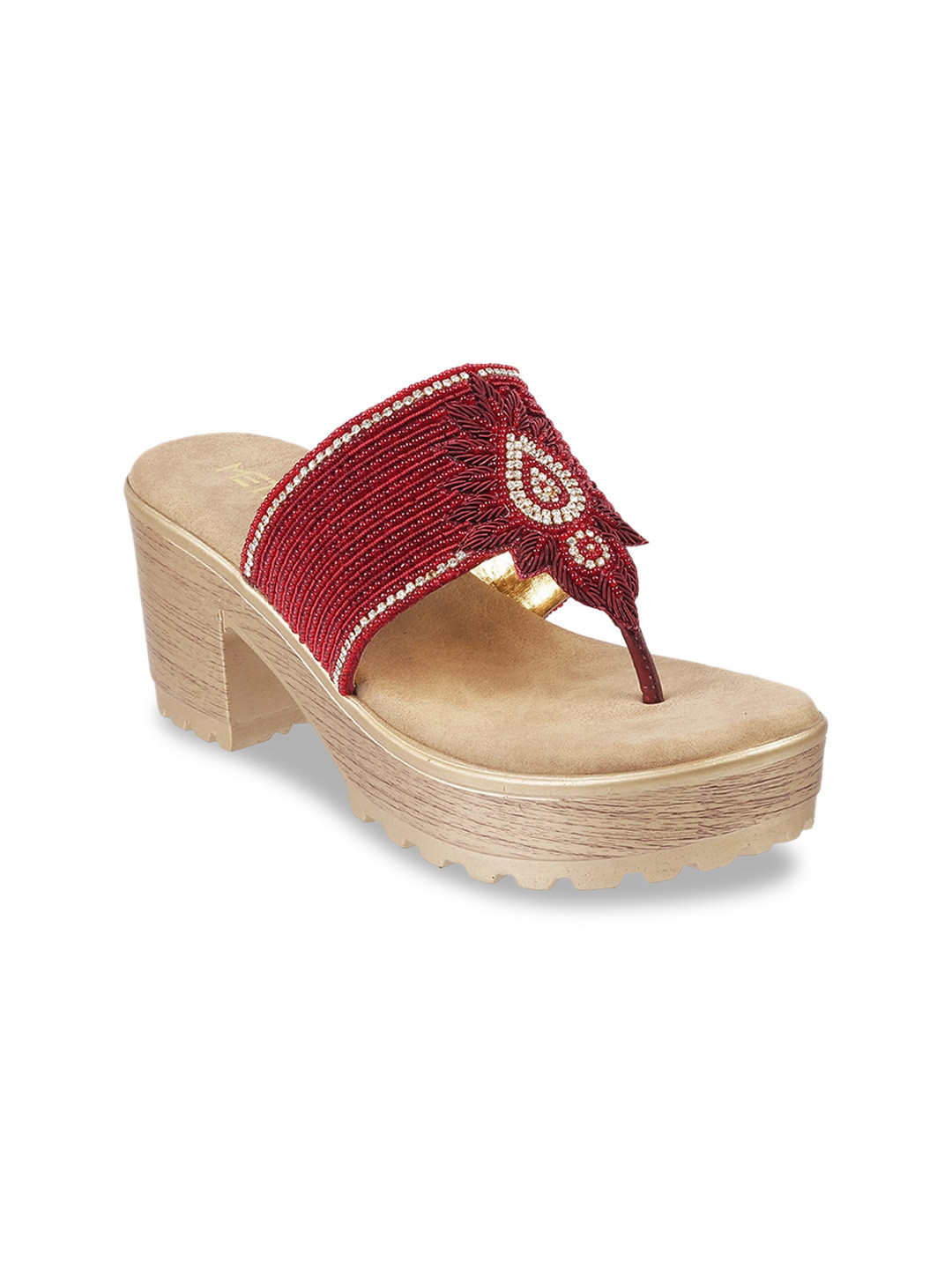 Buy Metro Women Maroon Embellished Sandals - Heels for Women 13757212 ...