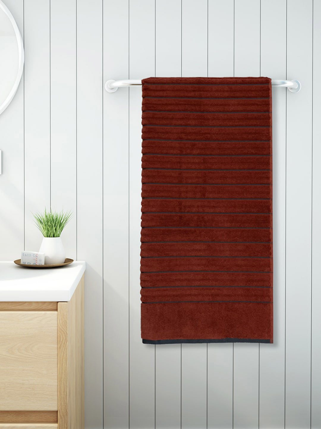 Buy SPACES Unisex Rust Brown Striped 575 GSM Exotica Bath Towel - Bath ...