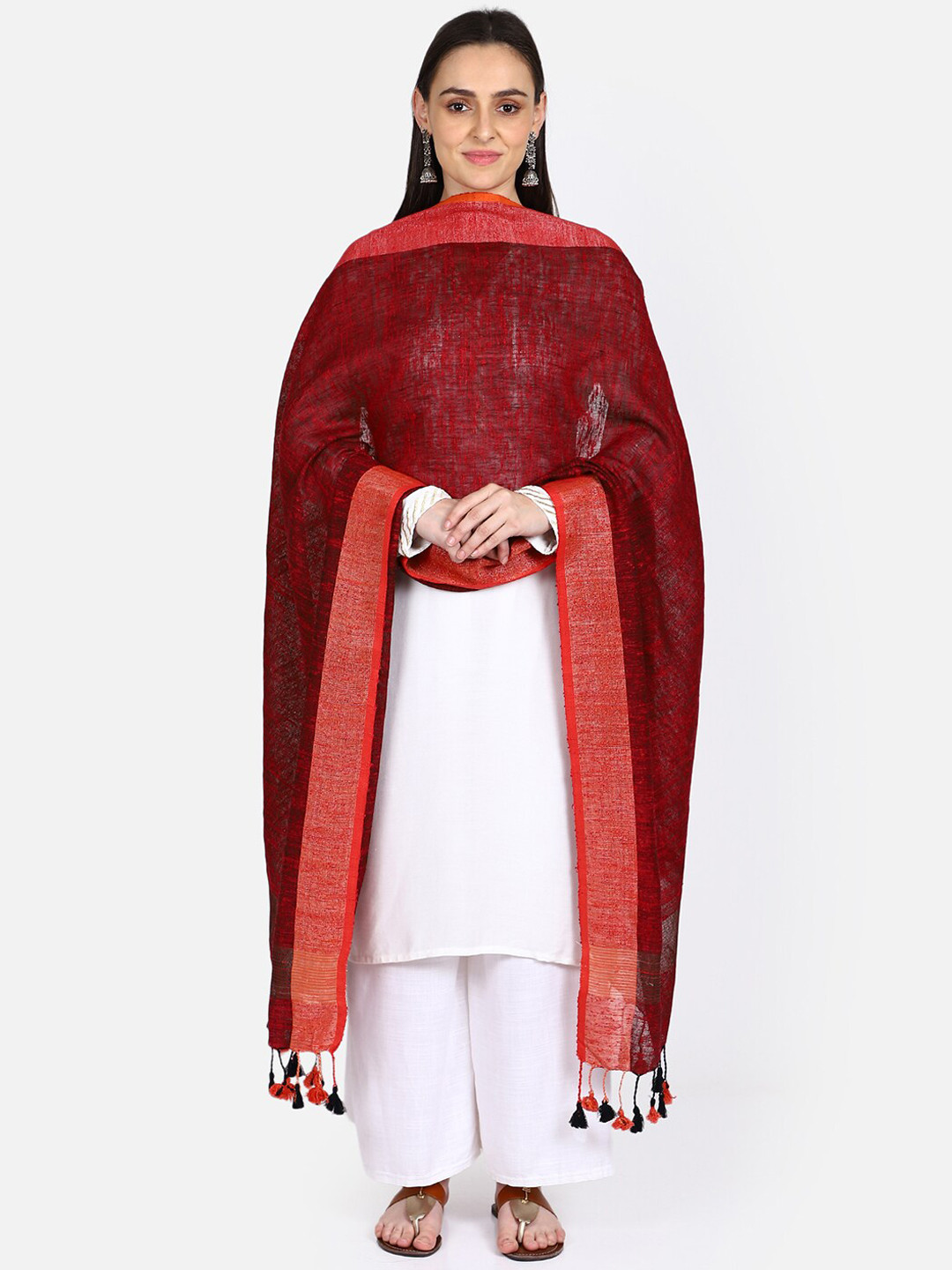 Buy THE WEAVE TRAVELLER Maroon & Black Woven Design Dupatta - Dupatta ...