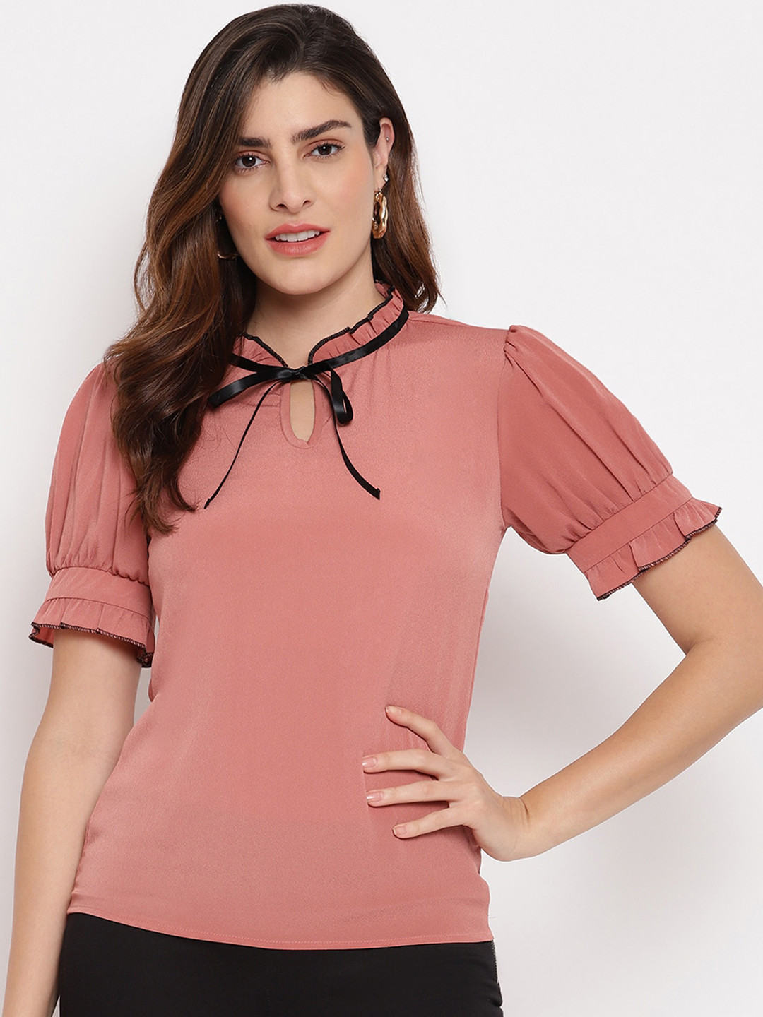 Buy Marc Loire Women Coral Pink Solid Regular Top - Tops for Women ...