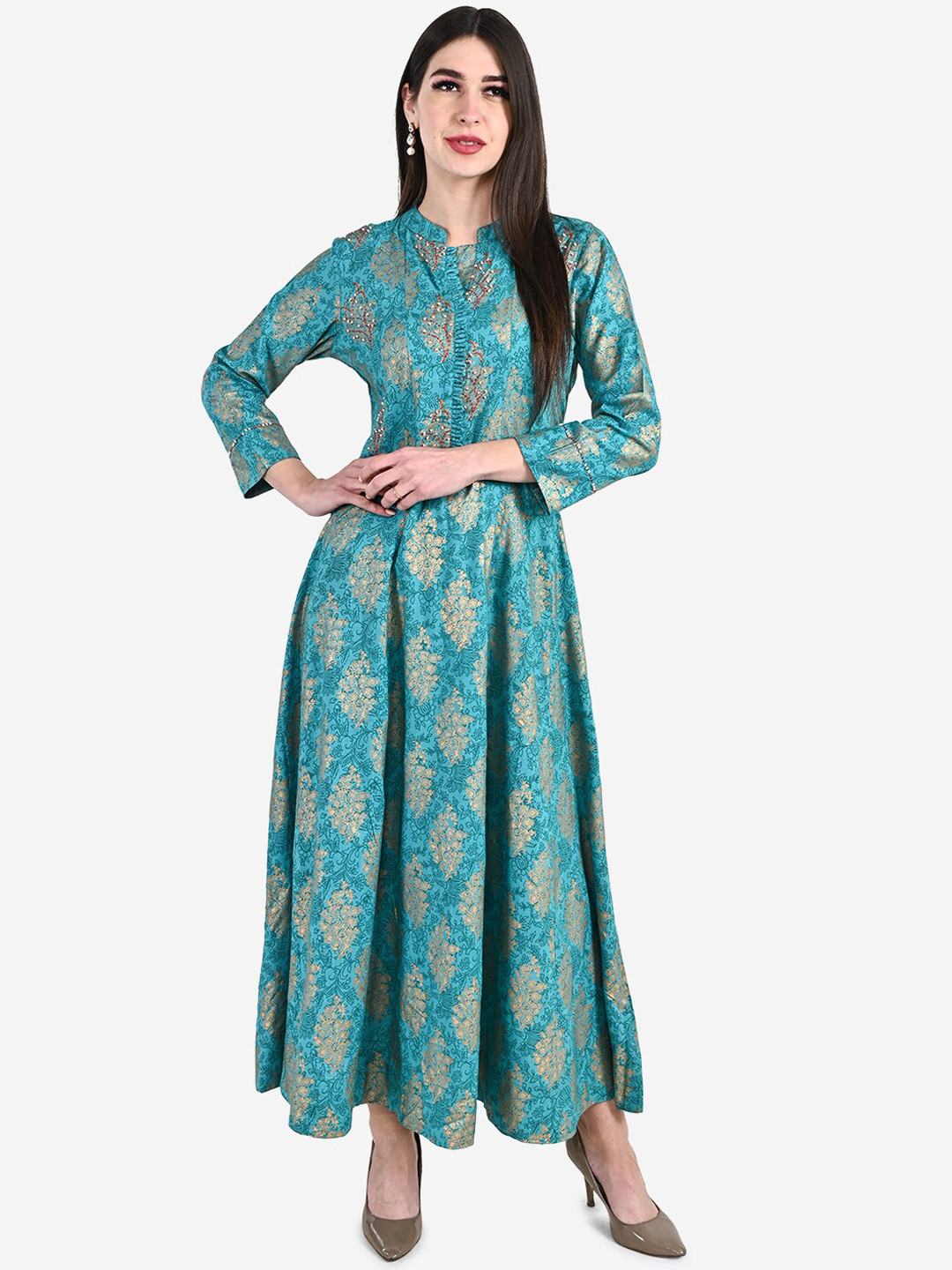 Buy Be Indi Women Turquoise Blue Printed Maxi Dress - Dresses for Women ...