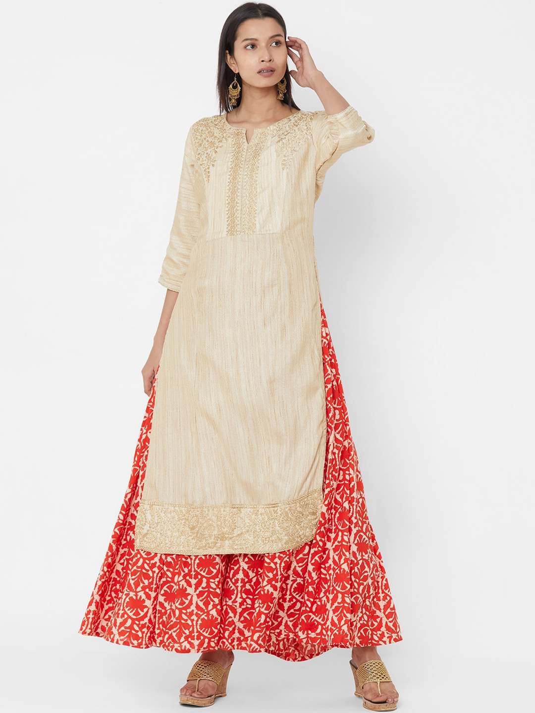 Buy Vedic Women Beige Embroidered Maxi Dress - Dresses for Women ...