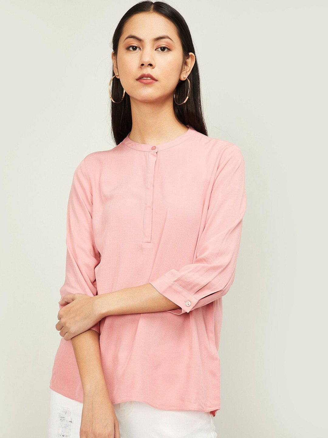 Buy Bossini Women Peach Coloured Solid Shirt Style Top Tops For Women