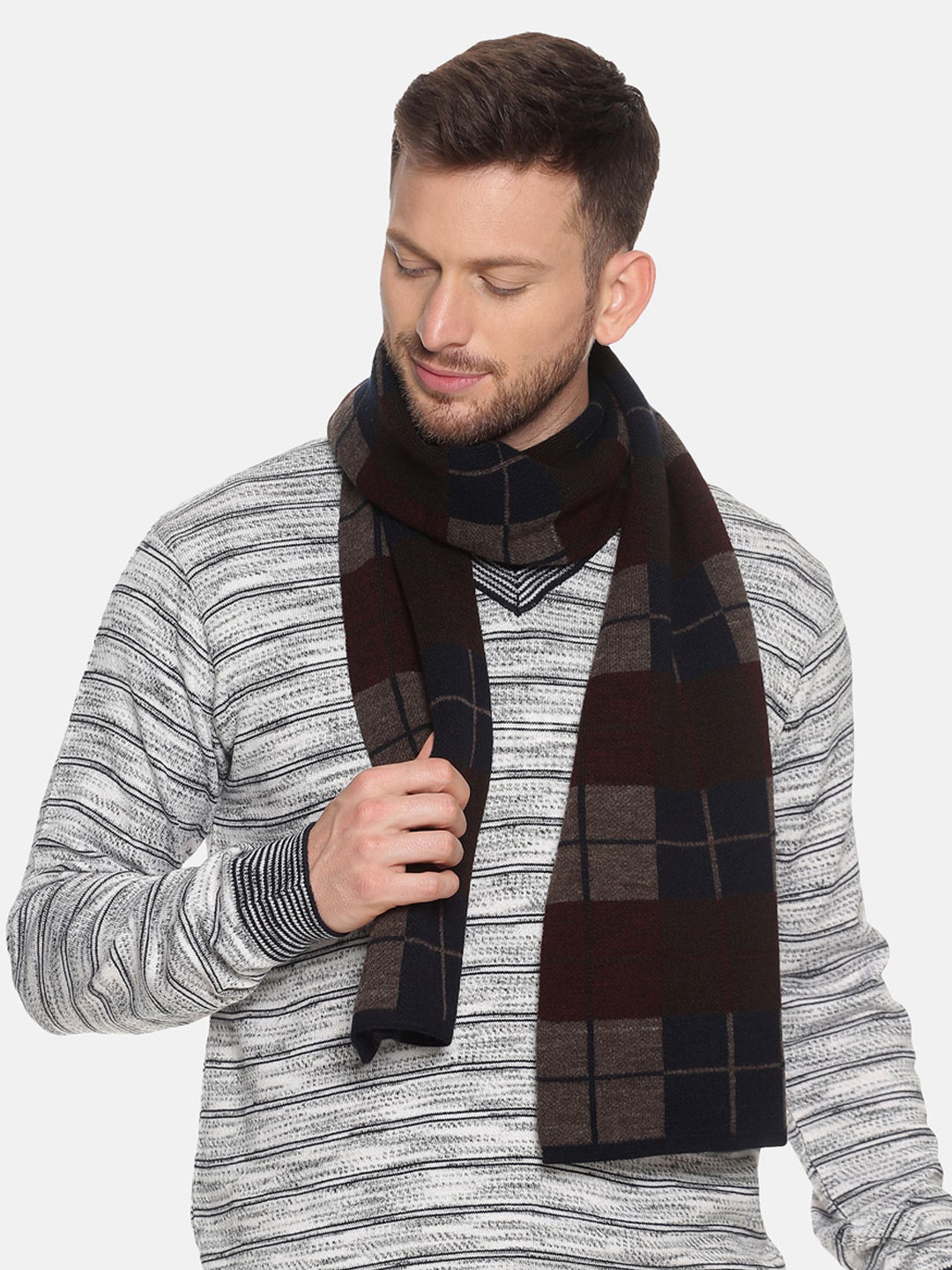 Buy 513 Navy Blue & Charcoal Grey Checked Muffler - Mufflers for Men ...