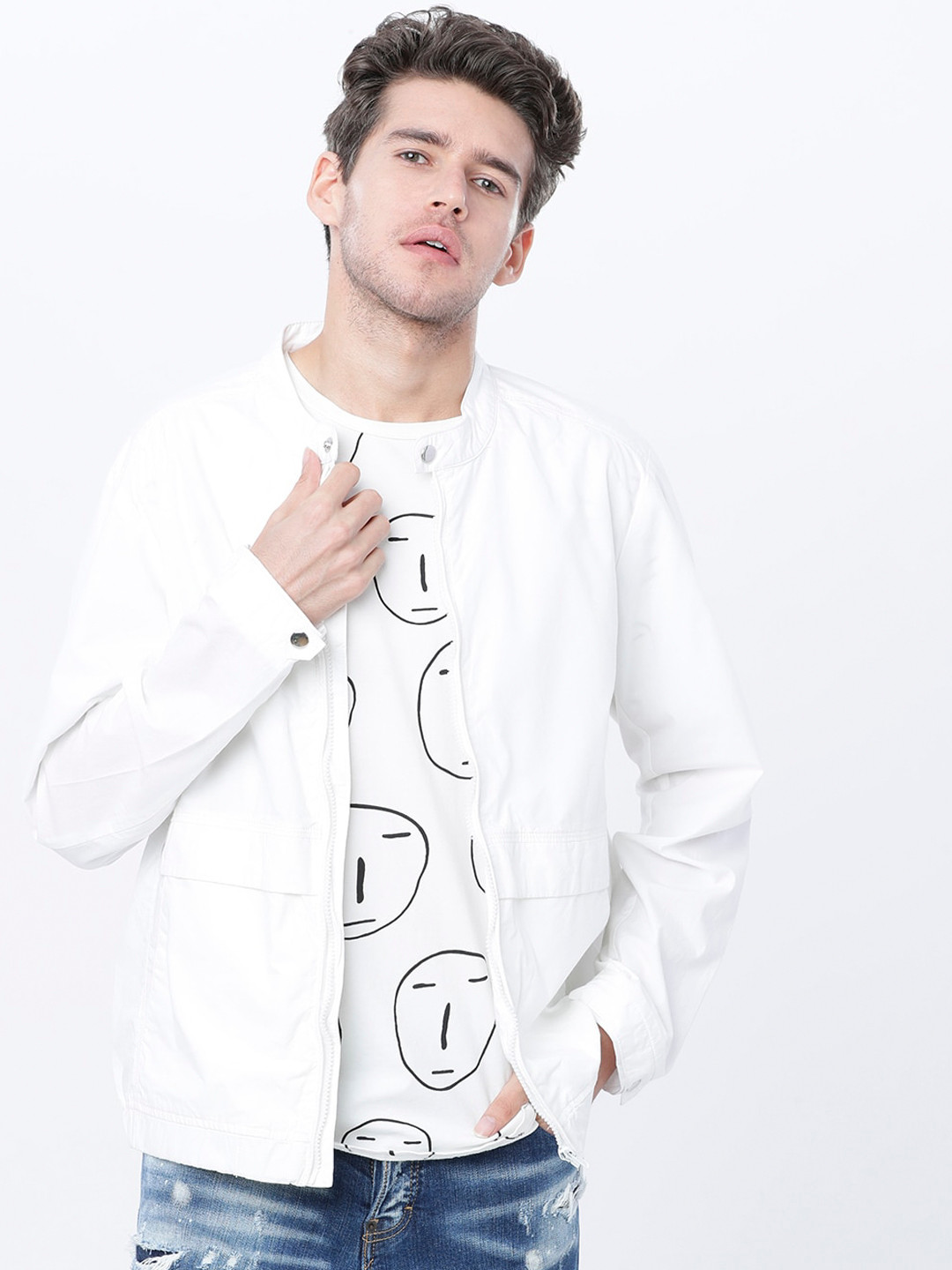 Buy HIGHLANDER Men White Printed Tailored Shacket - Jackets for Men ...