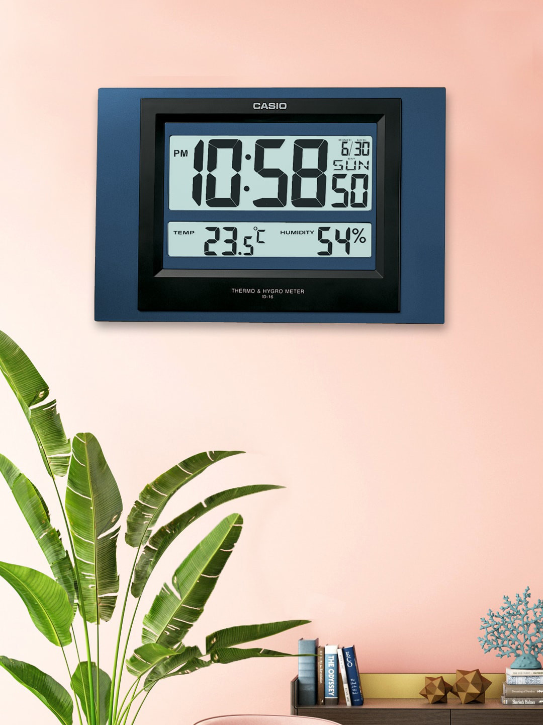 Buy CASIO Blue & Black Rectangle Solid Digital Wall Clock - Clocks for ...