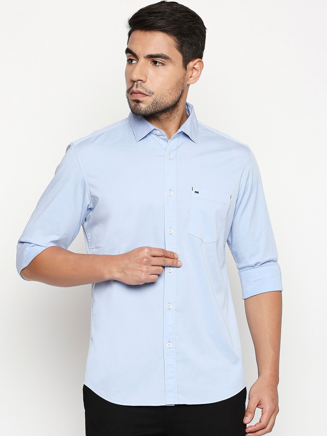 Buy Basics Men Blue Slim Fit Solid Casual Shirt - Shirts for Men ...