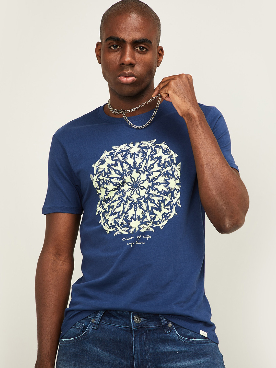 Buy Forca Men Navy Blue Printed Round Neck T Shirt - Tshirts for Men ...