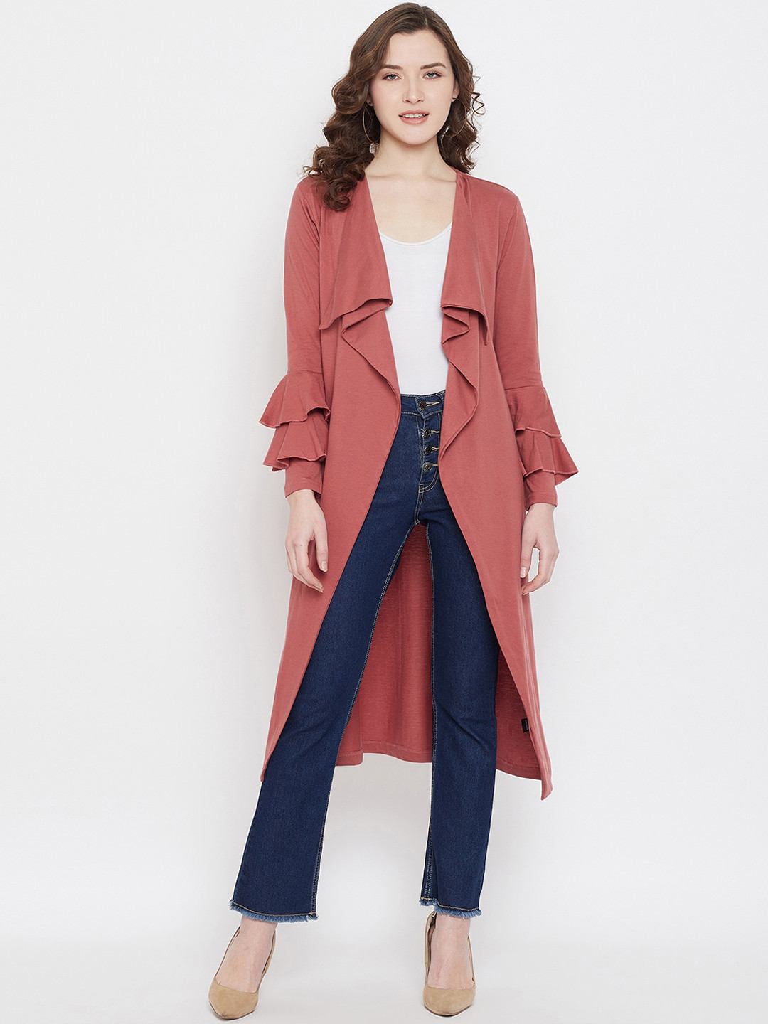 Buy Hypernation Women Rust Brown Solid Cotton Open Front Shrug - Shrug ...