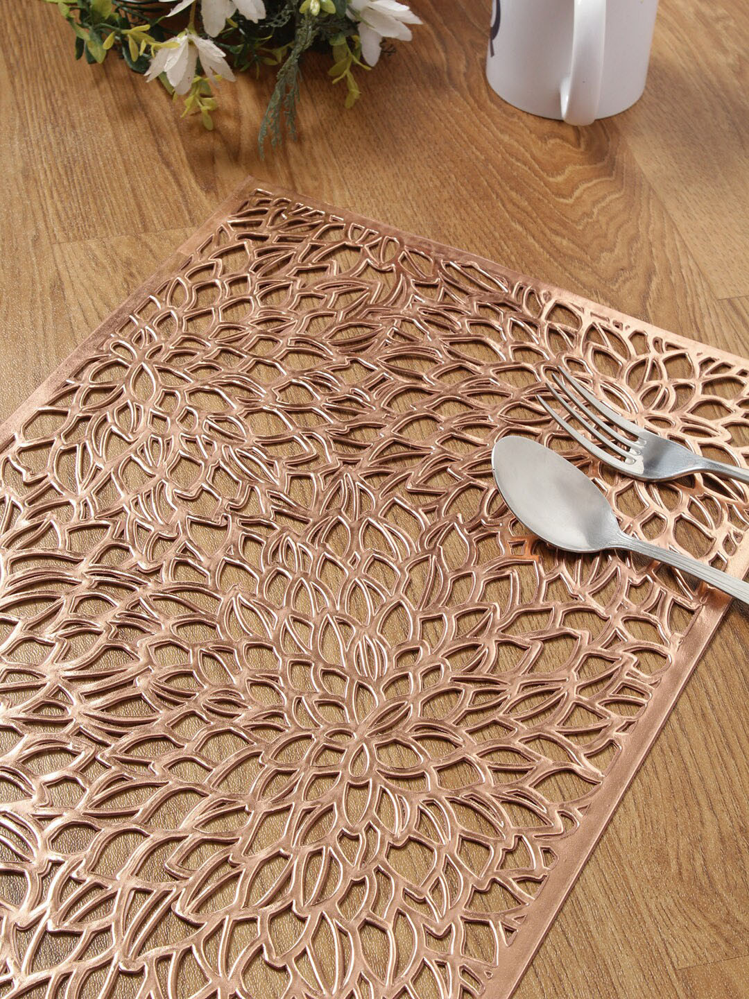 Buy HOSTA HOMES Set Of 6 Copper Toned Self Design Rectangular Table ...