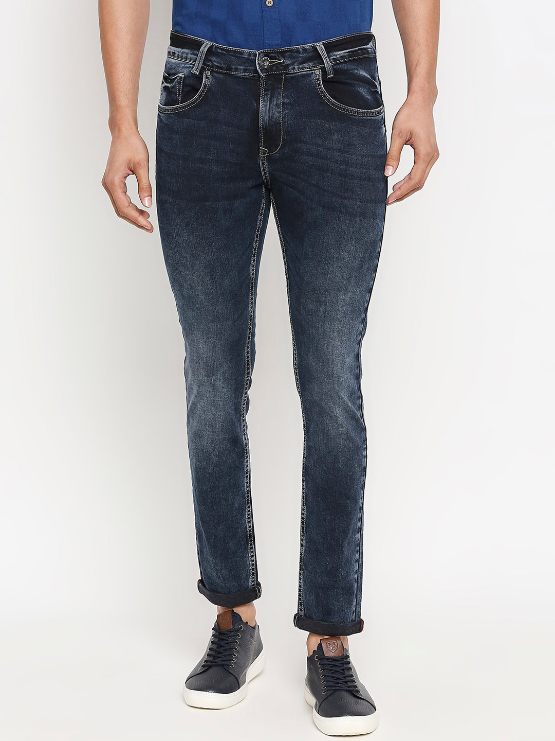 Buy Mufti Men Navy Blue Light Fit Tapered Fit Jeans - Jeans for Men ...