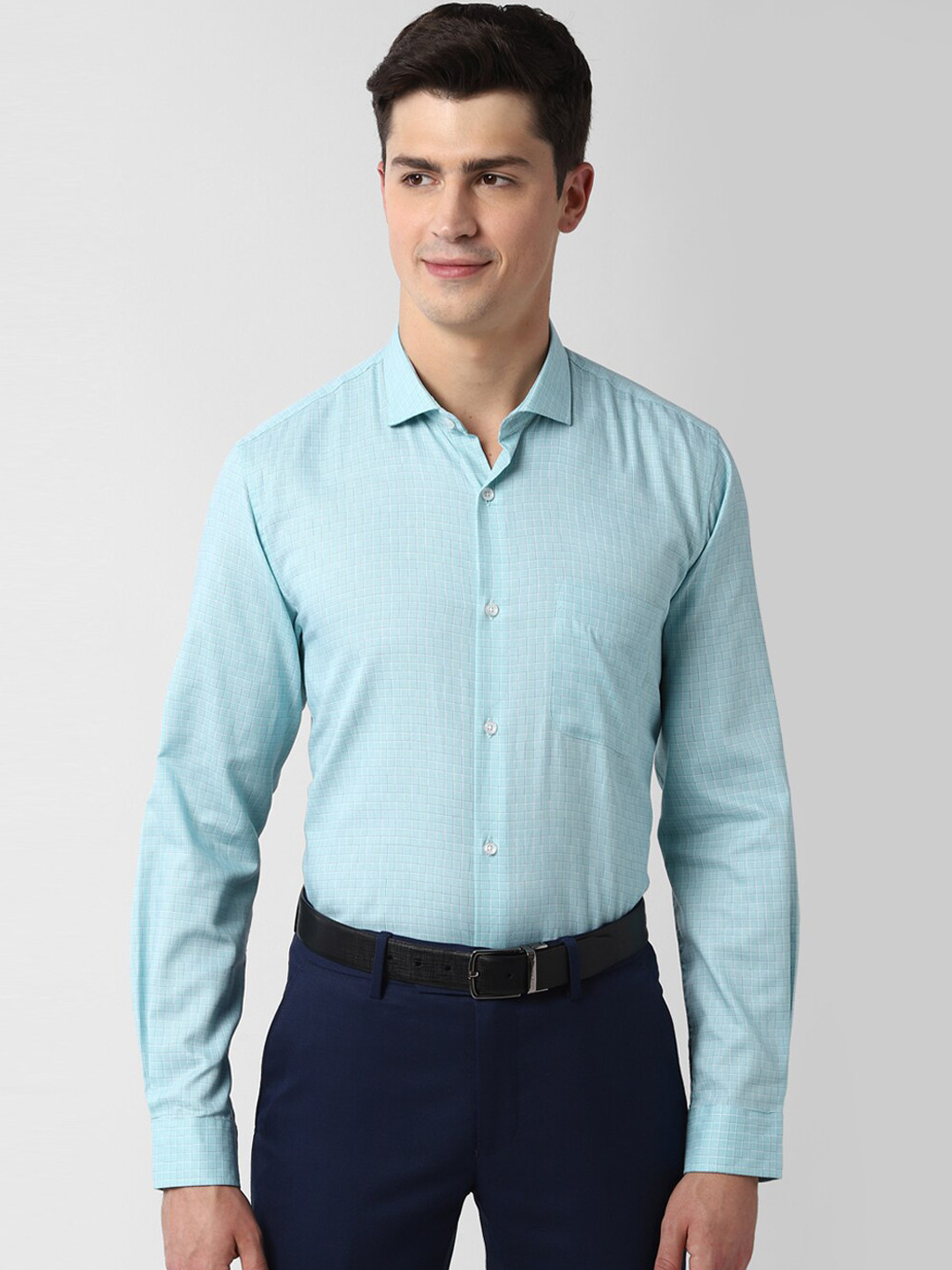 Buy Peter England Men Blue Slim Fit Checked Formal Shirt - Shirts for ...