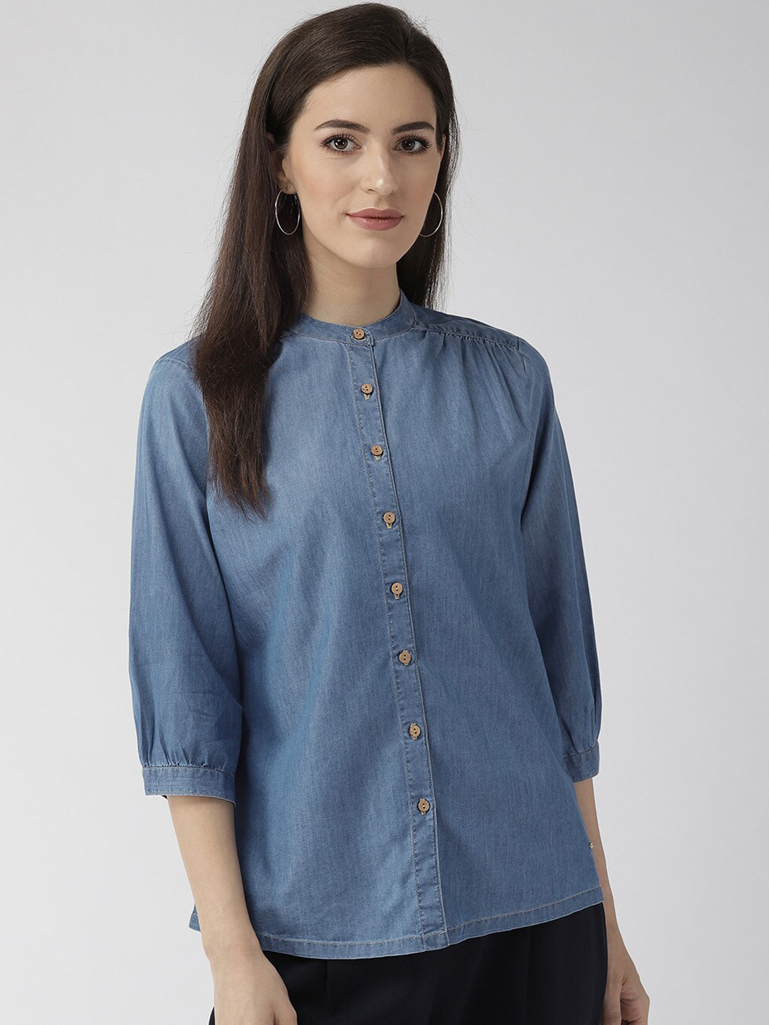 Buy Xpose Women Blue Regular Fit Solid Casual Shirt - Shirts for Women ...