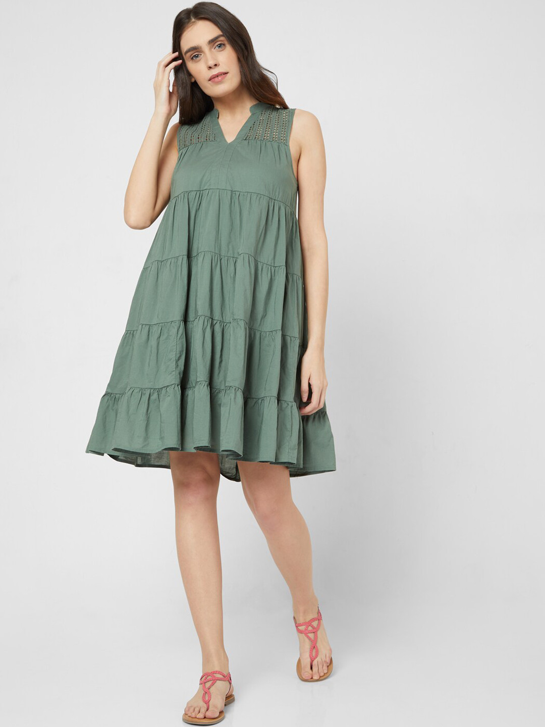 Buy Vero Moda Women Green Solid A Line Dress - Dresses for Women ...