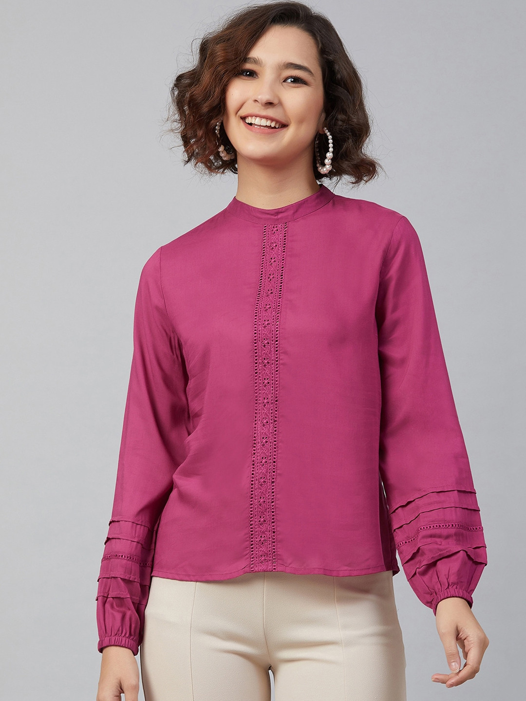 Buy Carlton London Purple Floral Embroidered Regular Top - Tops for ...