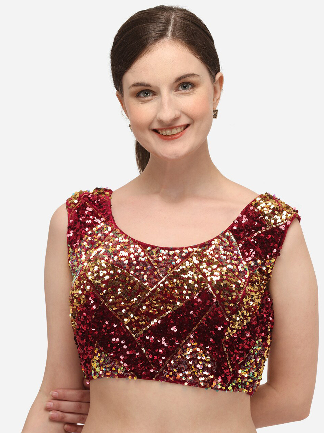 Buy Fab Dadu Women Red & Gold Coloured Embellished Velvet Readymade ...