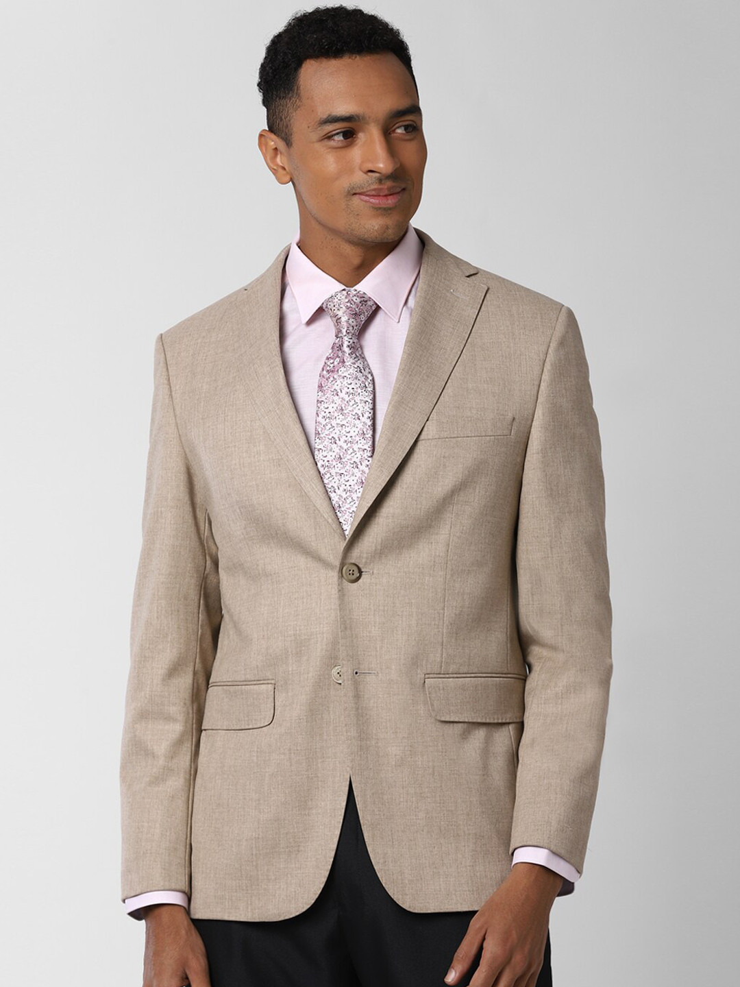 Buy Peter England Elite Men Beige Solid Single Breasted Formal Blazer ...