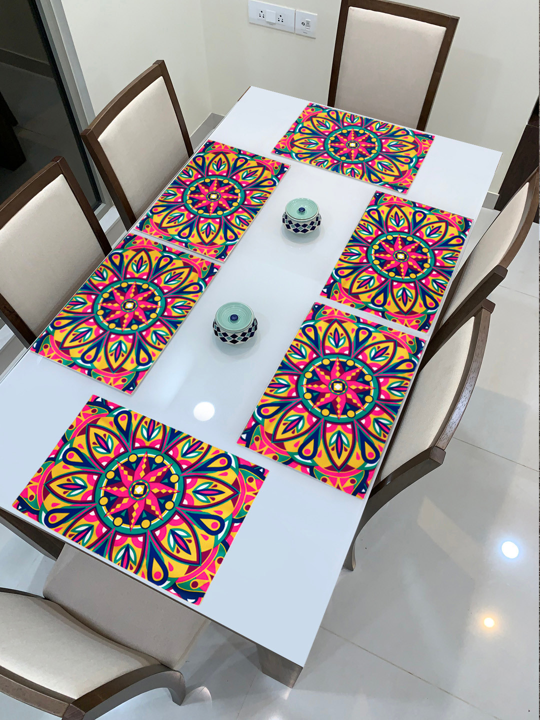 Buy HomeStorie Set Of 6 Multicoloured HD Digital Printed Table ...