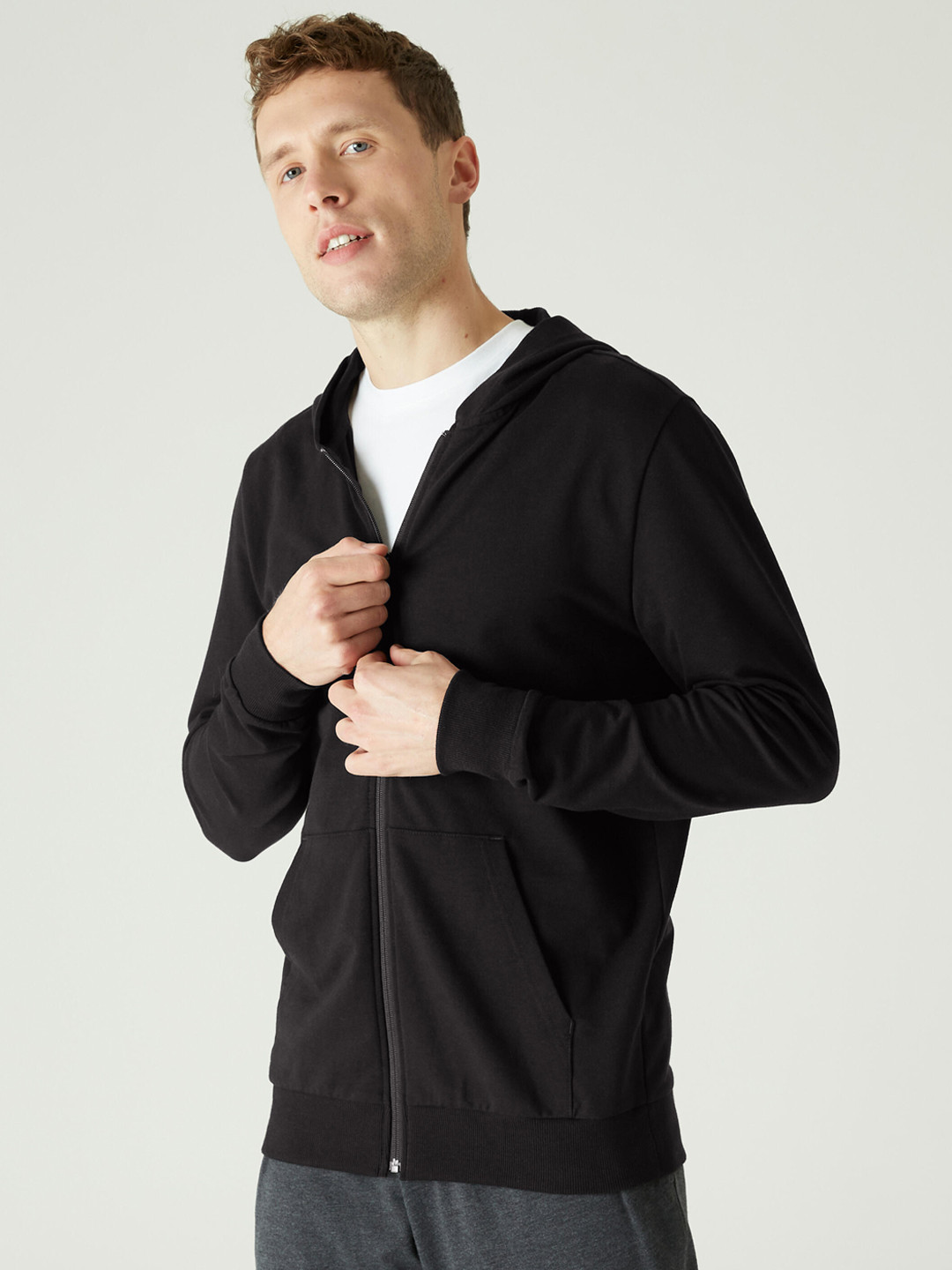 Buy Domyos By Decathlon Men Black Full Zip Hooded Sporty Jacket ...