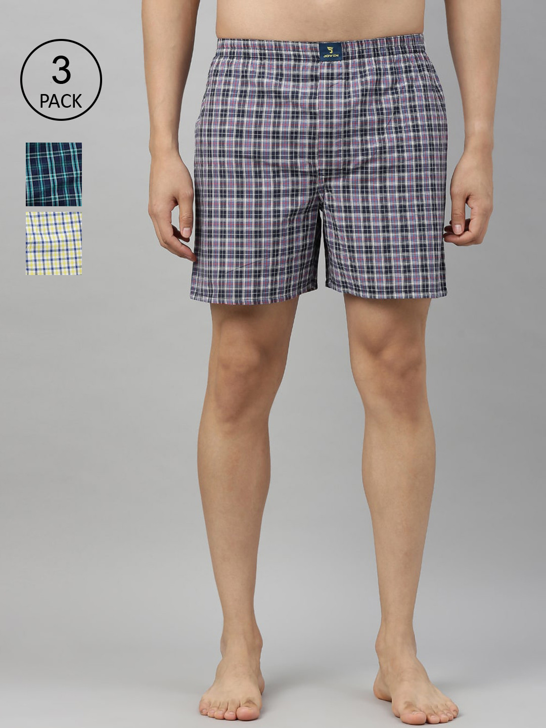 Buy Joven Men Pack Of 3 Checked Cotton Boxers JB3C001 - Boxers for Men ...