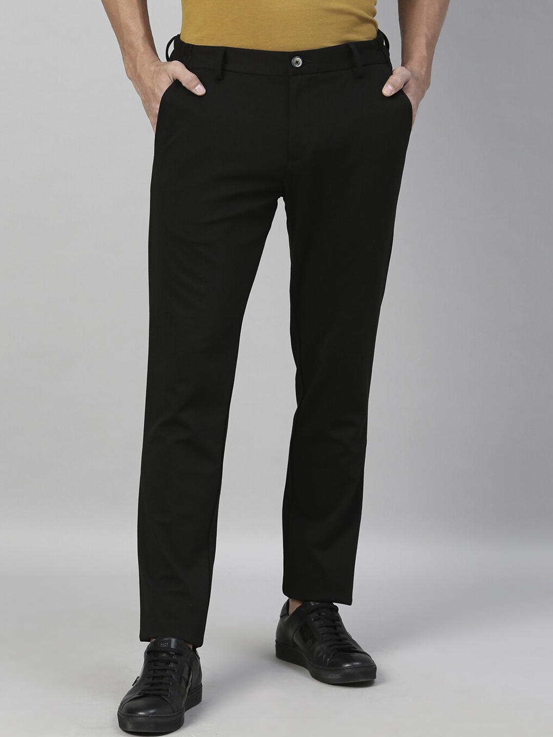 Buy Rare Rabbit Men Black Regular Fit Solid Regular Trousers Trousers