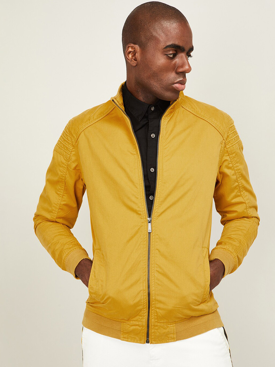 Buy Bossini Men Mustard Yellow Solid Bomber Jacket - Jackets for Men ...