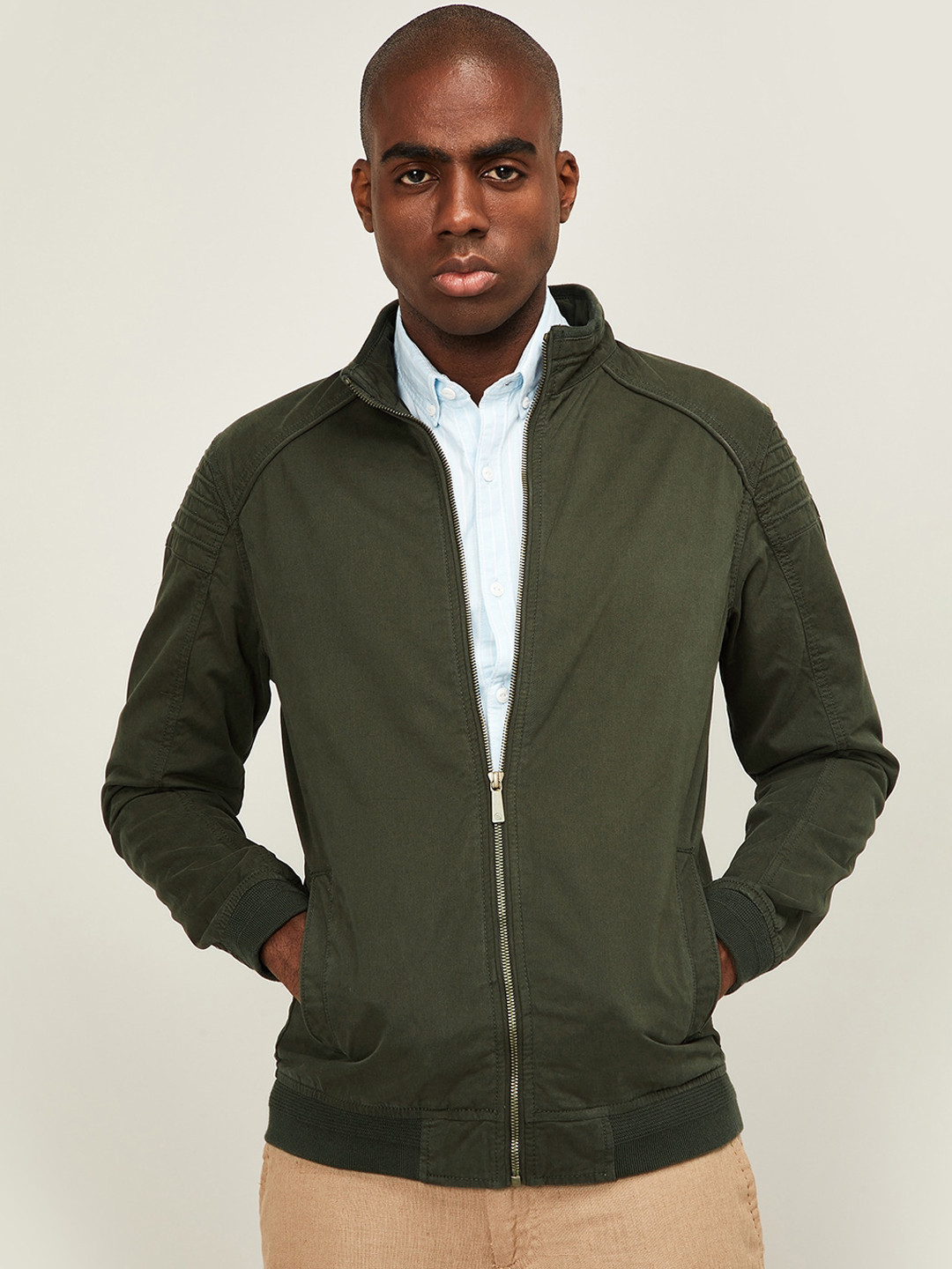 Buy Bossini Men Olive Green Solid Bomber Jacket - Jackets for Men ...