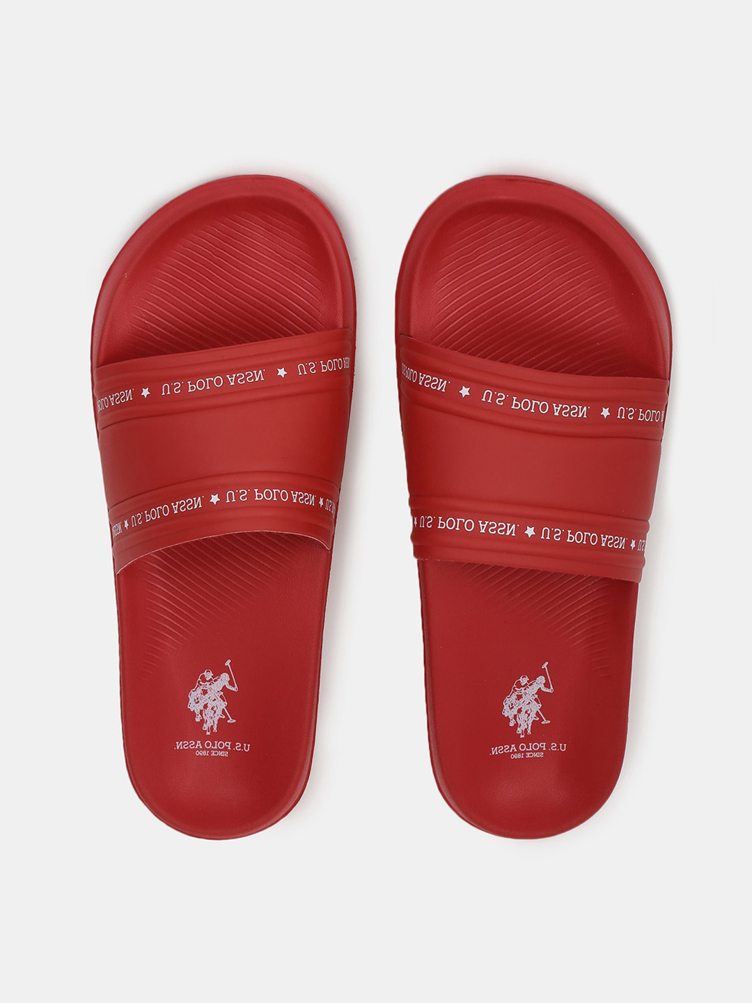 Buy U.S. Polo Assn. Men Red & White Solid Sliders - Flip Flops for Men ...