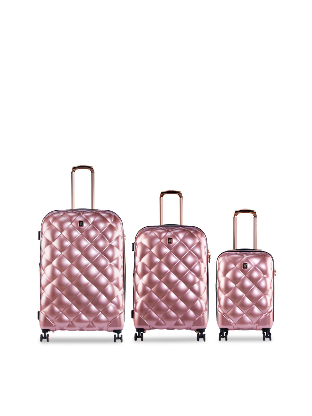 Buy IT Luggage Set Of 3 Rose Gold Toned Textured Hard Sided Trolley ...