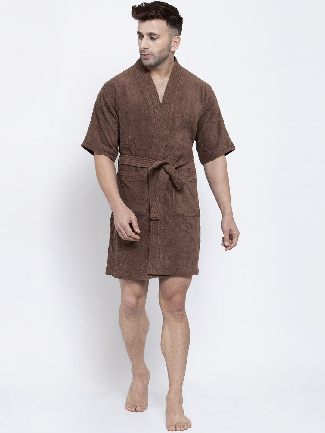 Buy MYTRIDENT Men Brown Solid 300GSM Bathrobe - Bath Robe for Men ...
