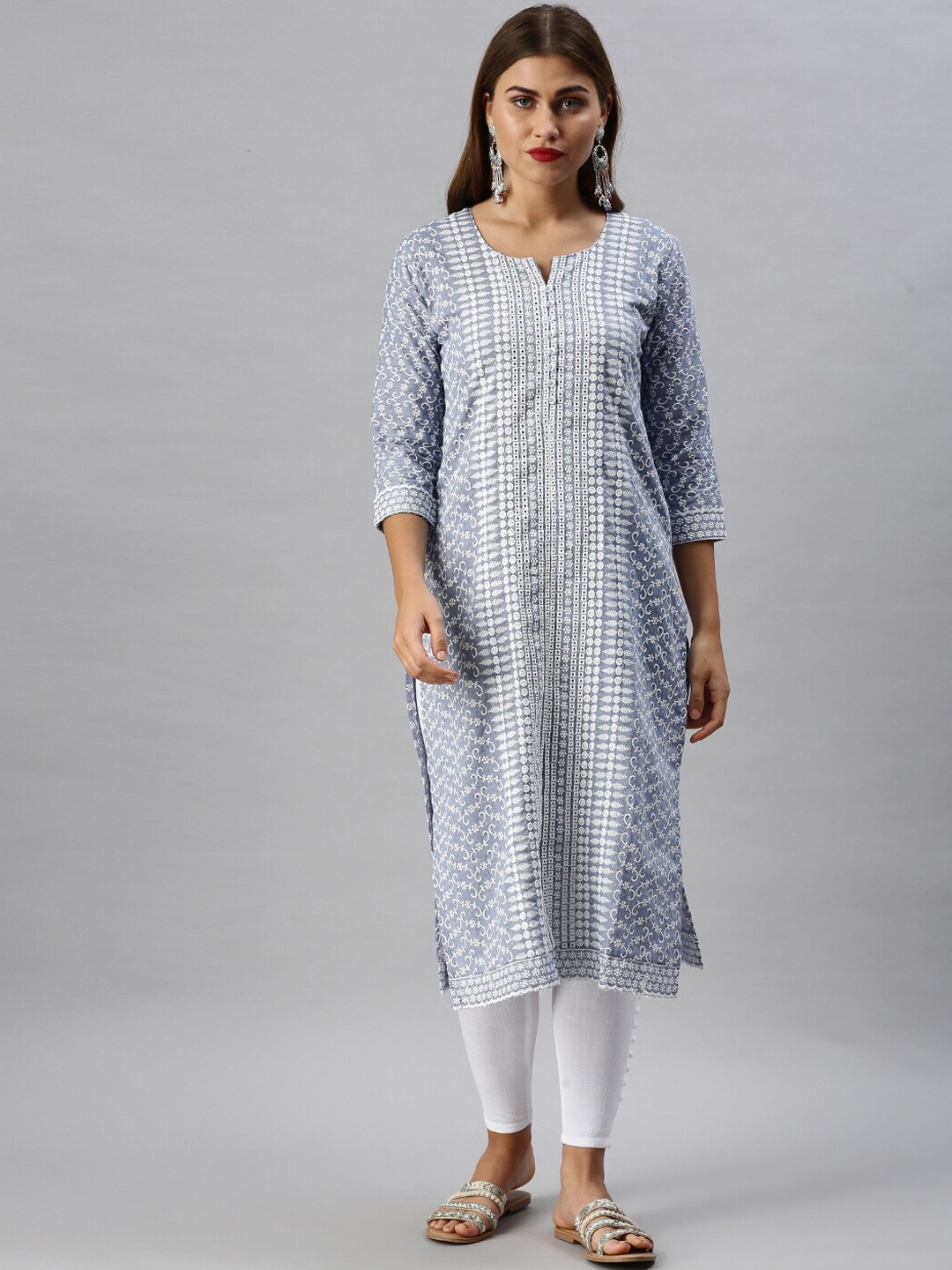 Buy Soch Women Blue And White Ethnic Motifs Embroidered Thread Work Kurta