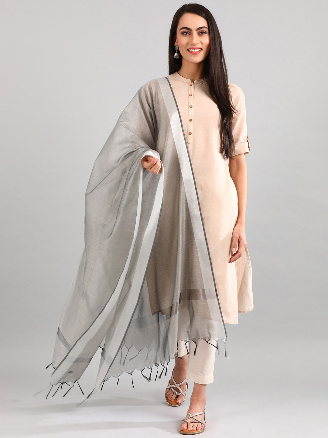 Buy AURELIA Grey & Silver Toned Solid Dupatta - Dupatta for Women ...