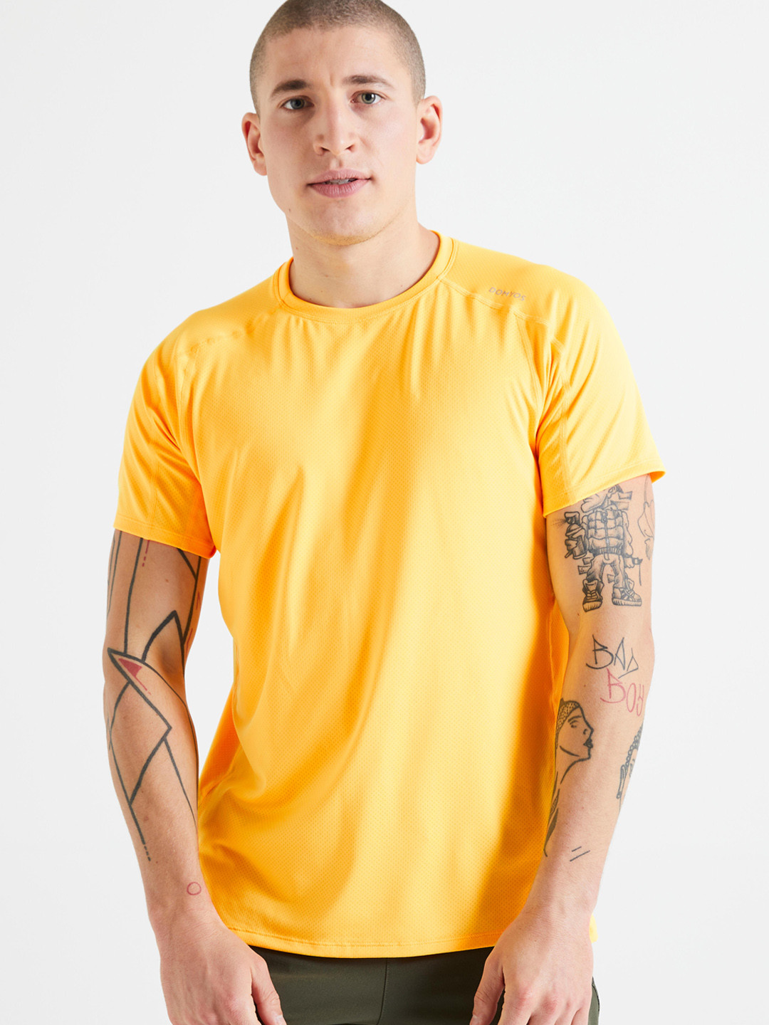 Buy Domyos By Decathlon Men Yellow Micro Mesh Slim Fit Sustainable Gym ...