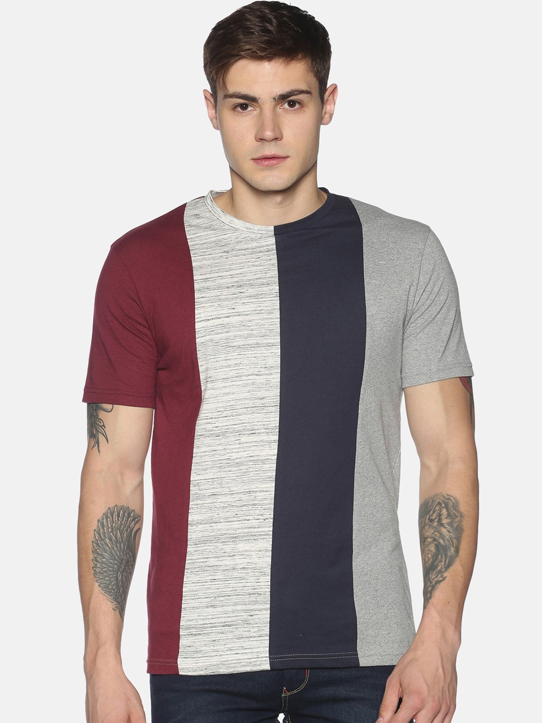 Buy Urgear Men Multicoloured Colourblocked Round Neck Cotton Pure