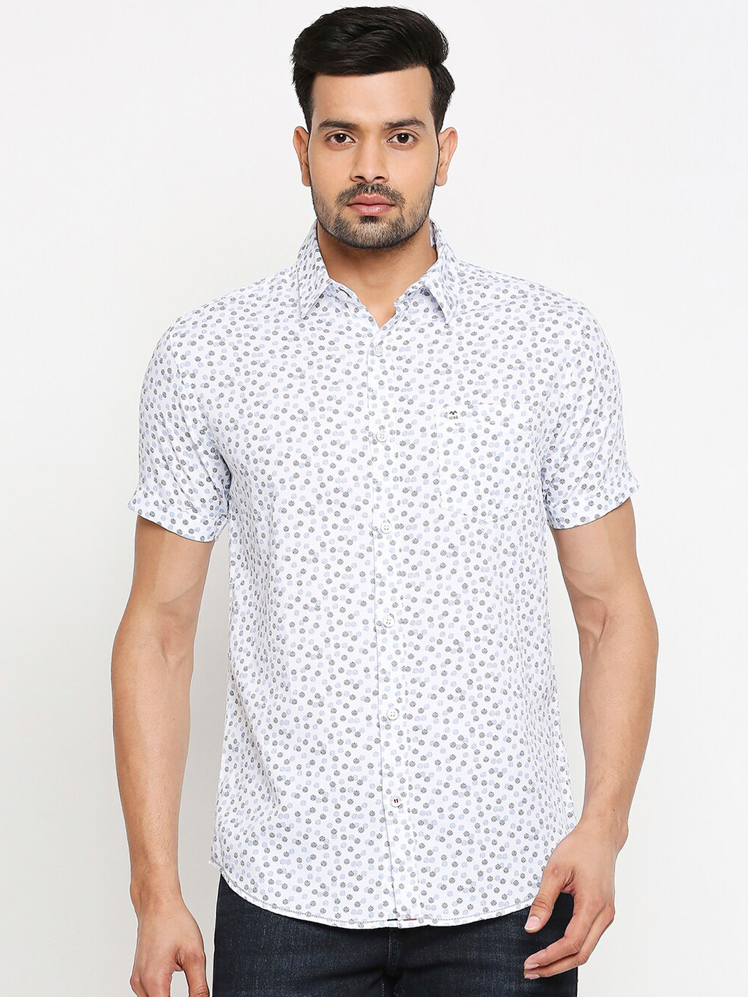 Buy Mufti Men White Slim Fit Printed Casual Shirt - Shirts for Men ...