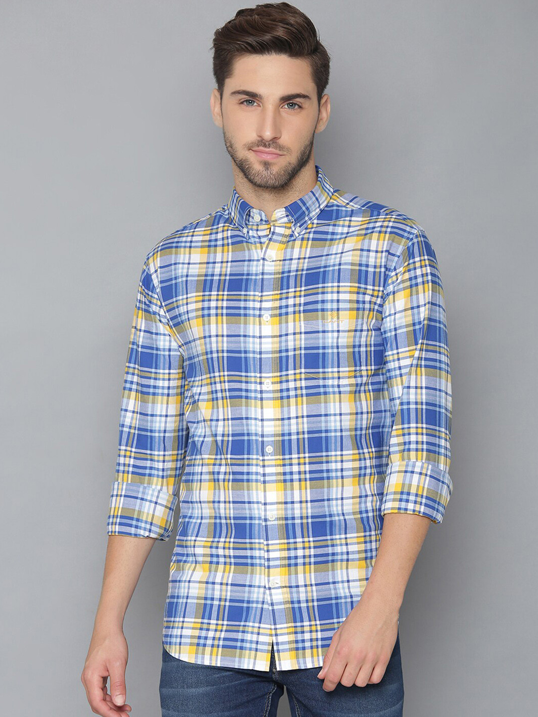 Buy GANT Men Blue Regular Fit Checked Casual Shirt - Shirts for Men ...