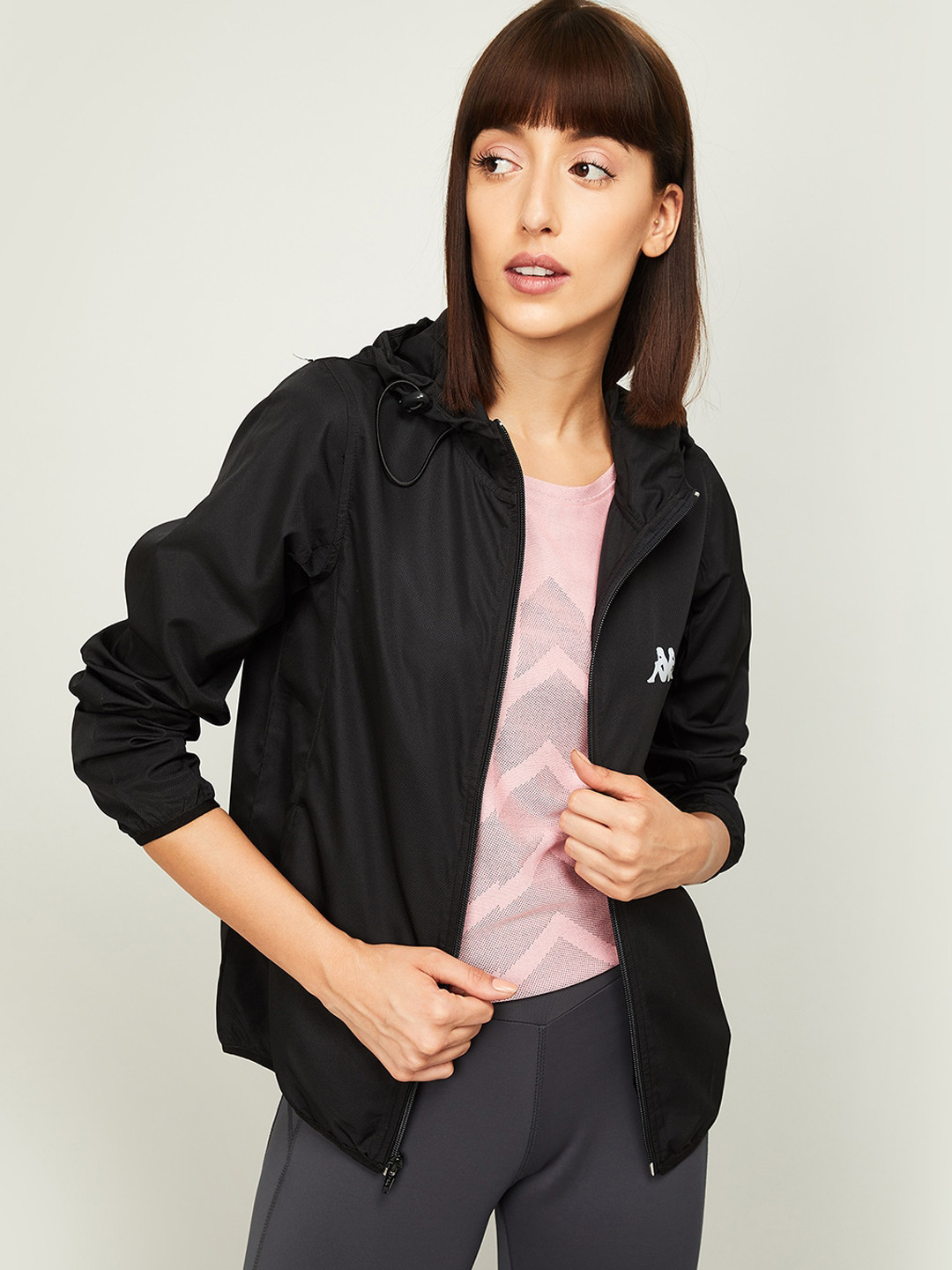 Buy Kappa Women Black Solid Hooded Sporty Jacket - Jackets for Women ...